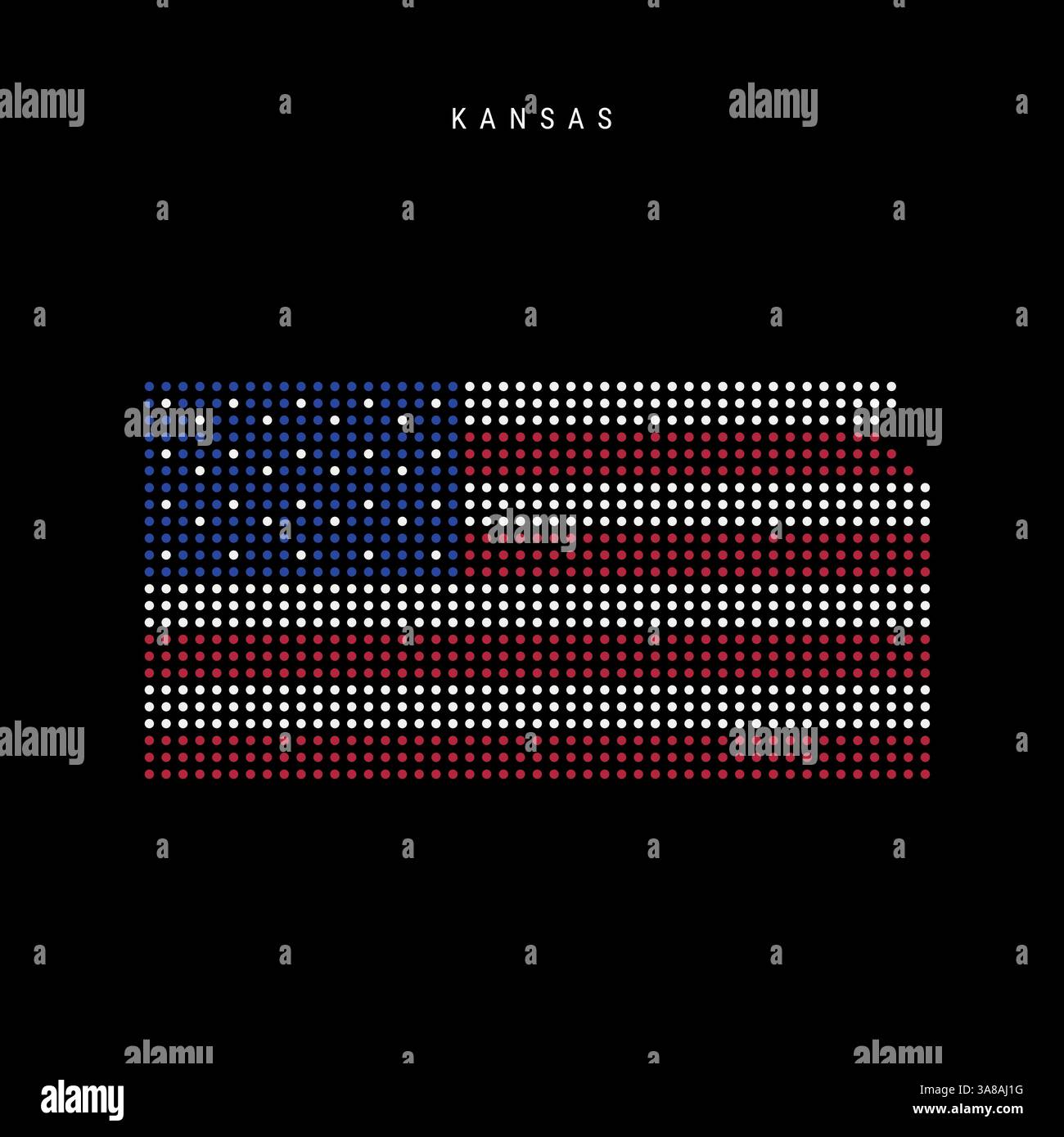 Kansas US state dot pixel map in the colors of the American flag. Flat ...