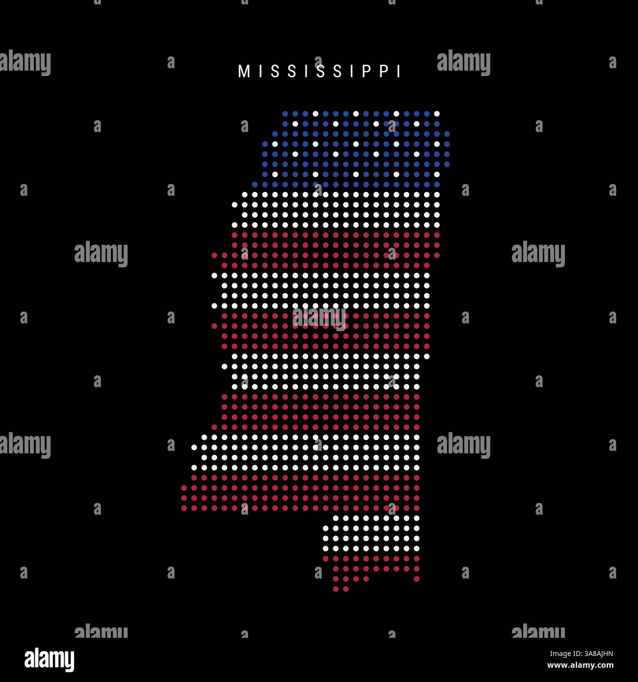 Mississippi US state dot pixel map in the colors of the American flag ...