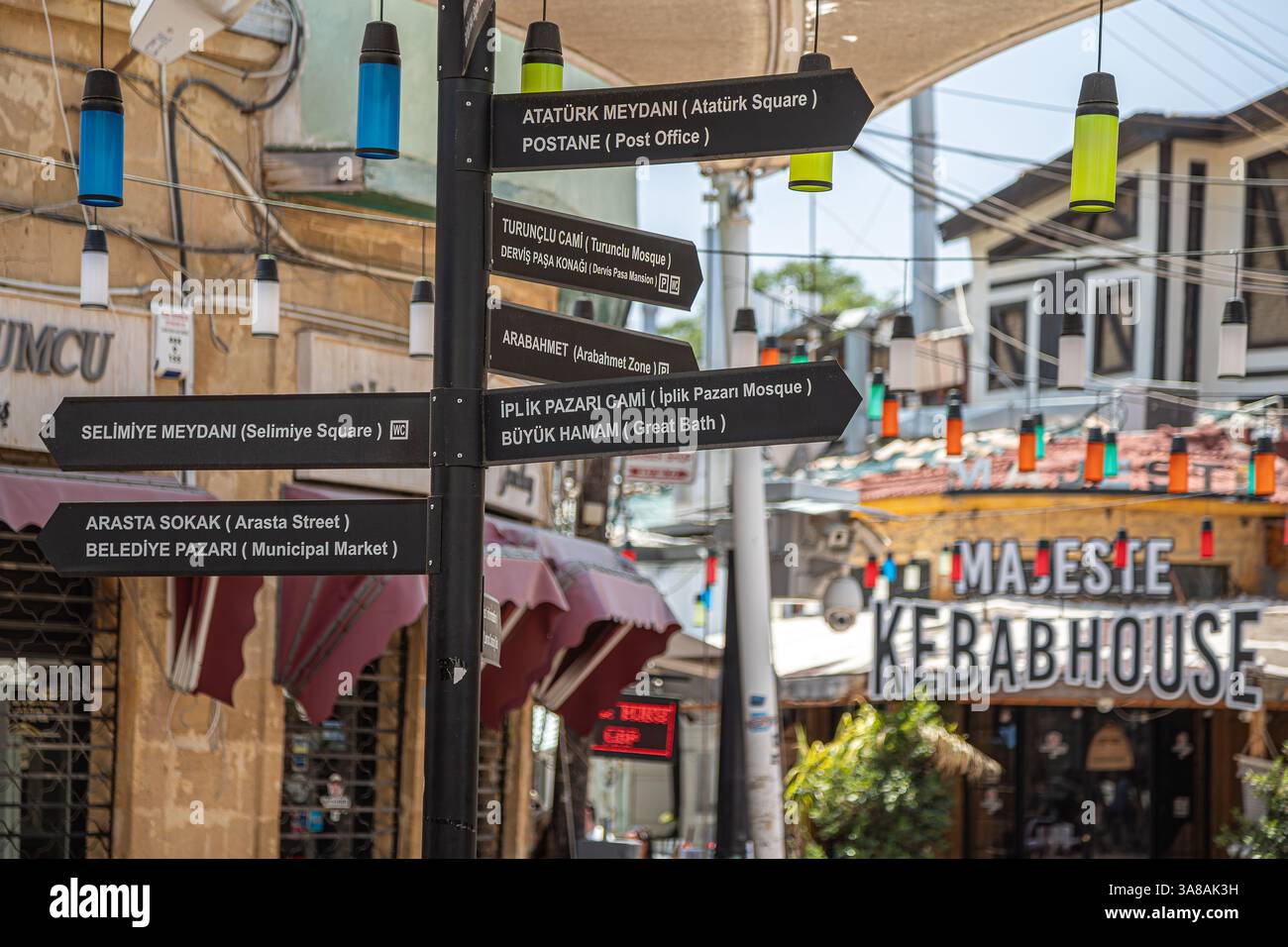 NICOSIA, CYPRUS - JUNE 18, 2024: Street signs marking the direction to ...