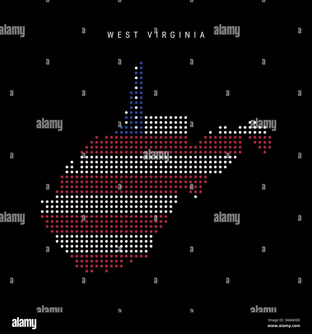 West Virginia US state dot pixel map in the colors of the American flag ...
