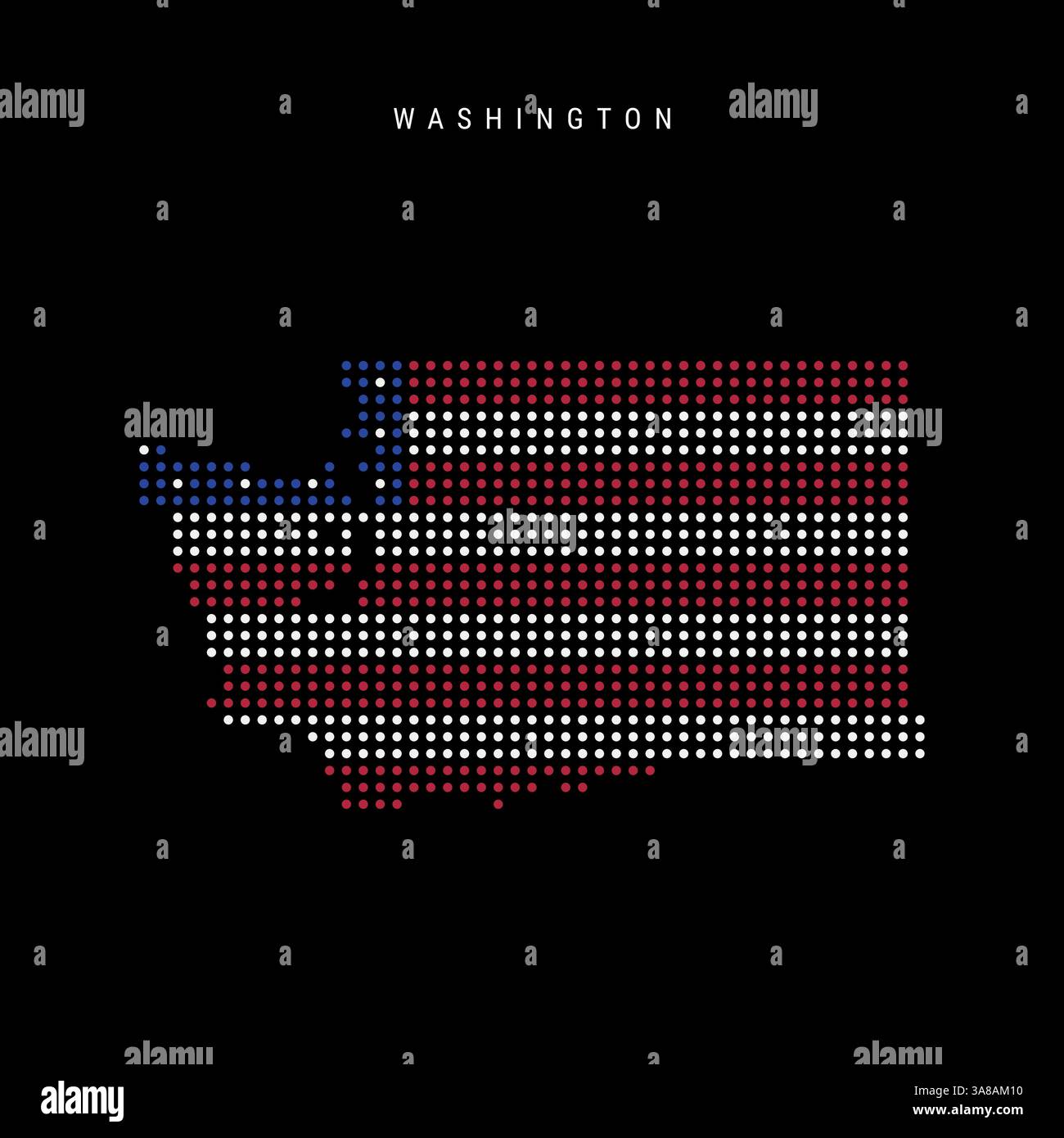 Washington US state dot pixel map in the colors of the American flag. Flat vector illustration ...