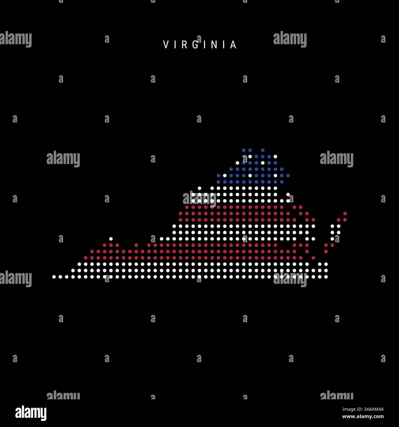 Virginia US state dot pixel map in the colors of the American flag ...