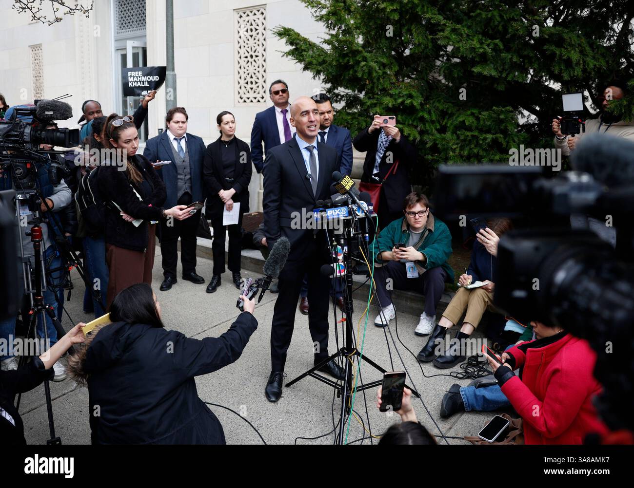 Newark, United States. 28th Mar, 2025. Attorney Ramzi Kassem speaks ...