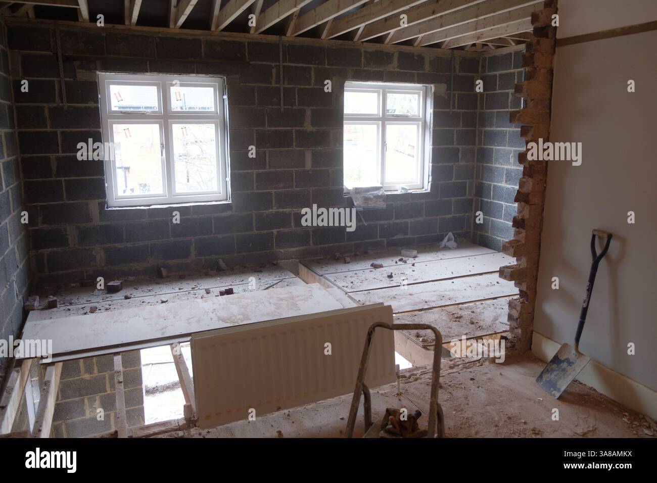 Construction site: An upper floor or attic conversion in progress ...