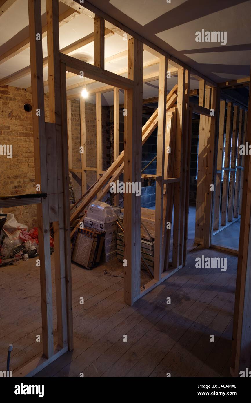 Interior renovation: Timber framing is being installed to build new ...