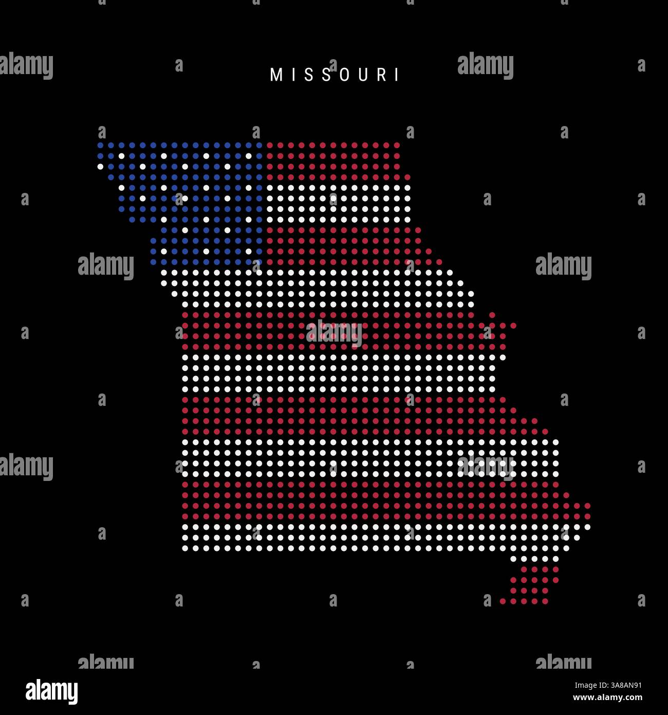 Missouri US state dot pixel map in the colors of the American flag ...