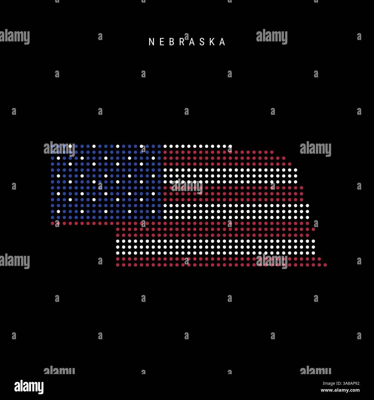 Nebraska US state dot pixel map in the colors of the American flag ...