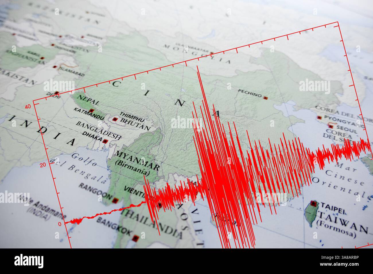 Red seismic wave over Myammar map Stock Photo - Alamy
