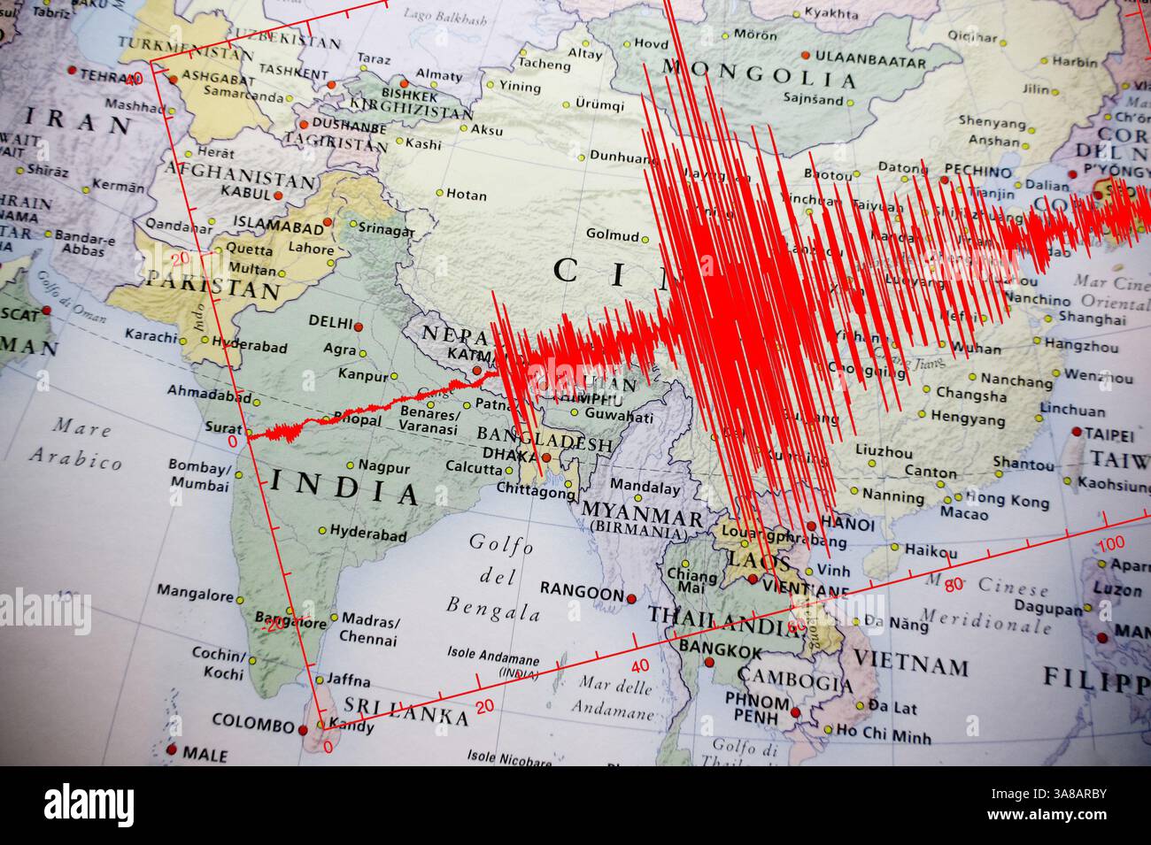 Red seismic wave over Myammar map Stock Photo - Alamy