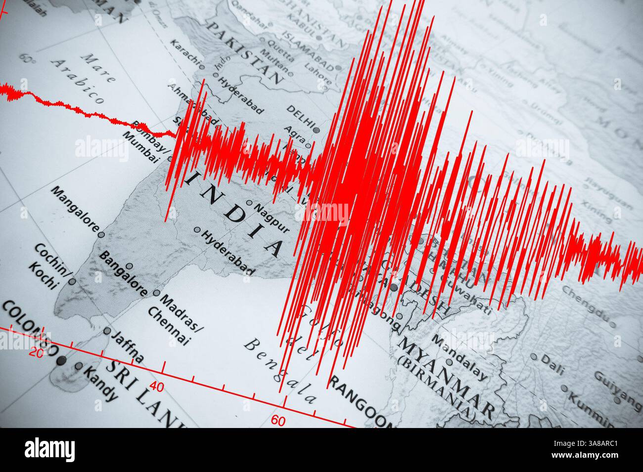 Red seismic wave over Myammar map Stock Photo - Alamy