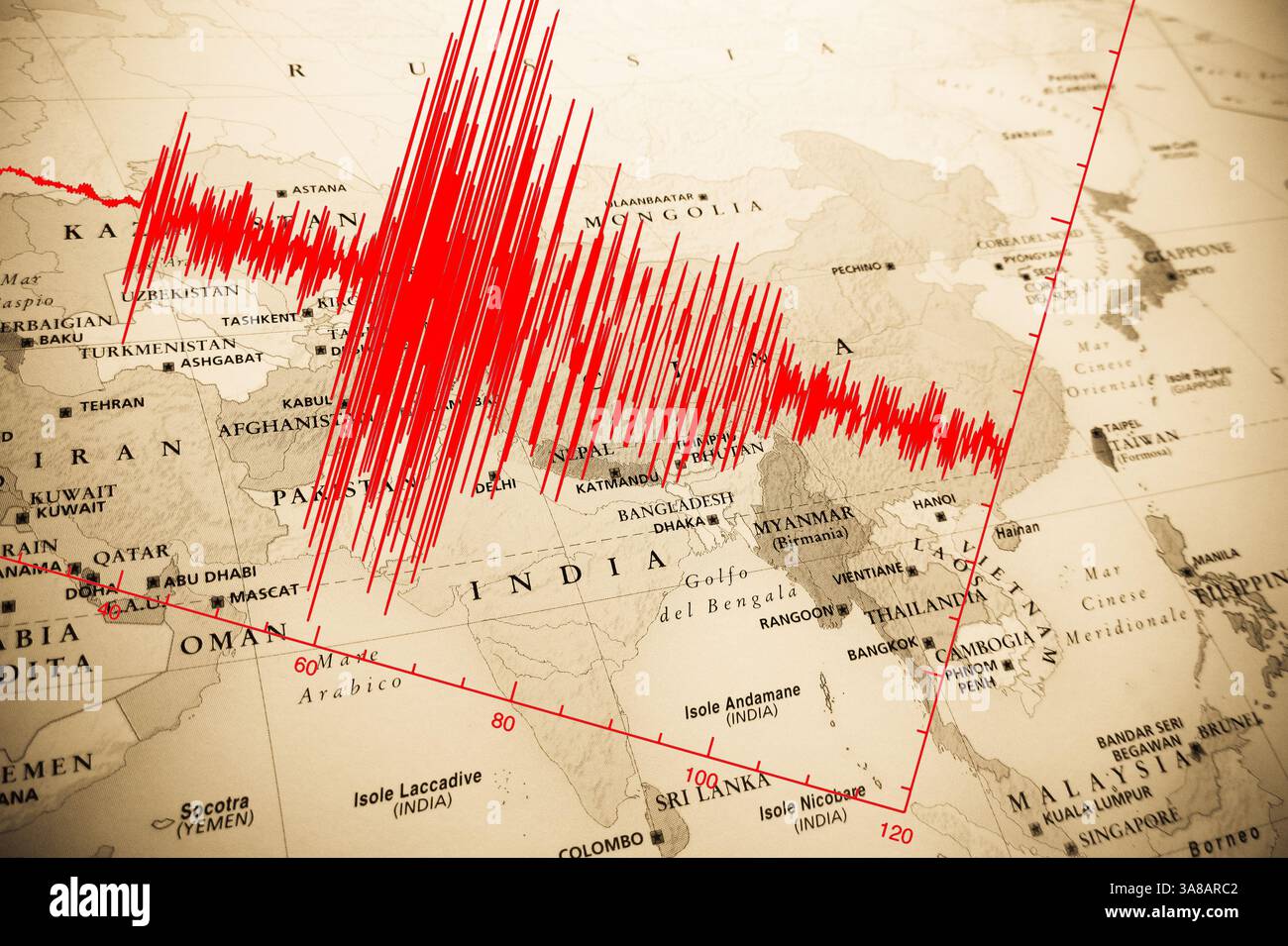 Red seismic wave over Myammar map Stock Photo - Alamy