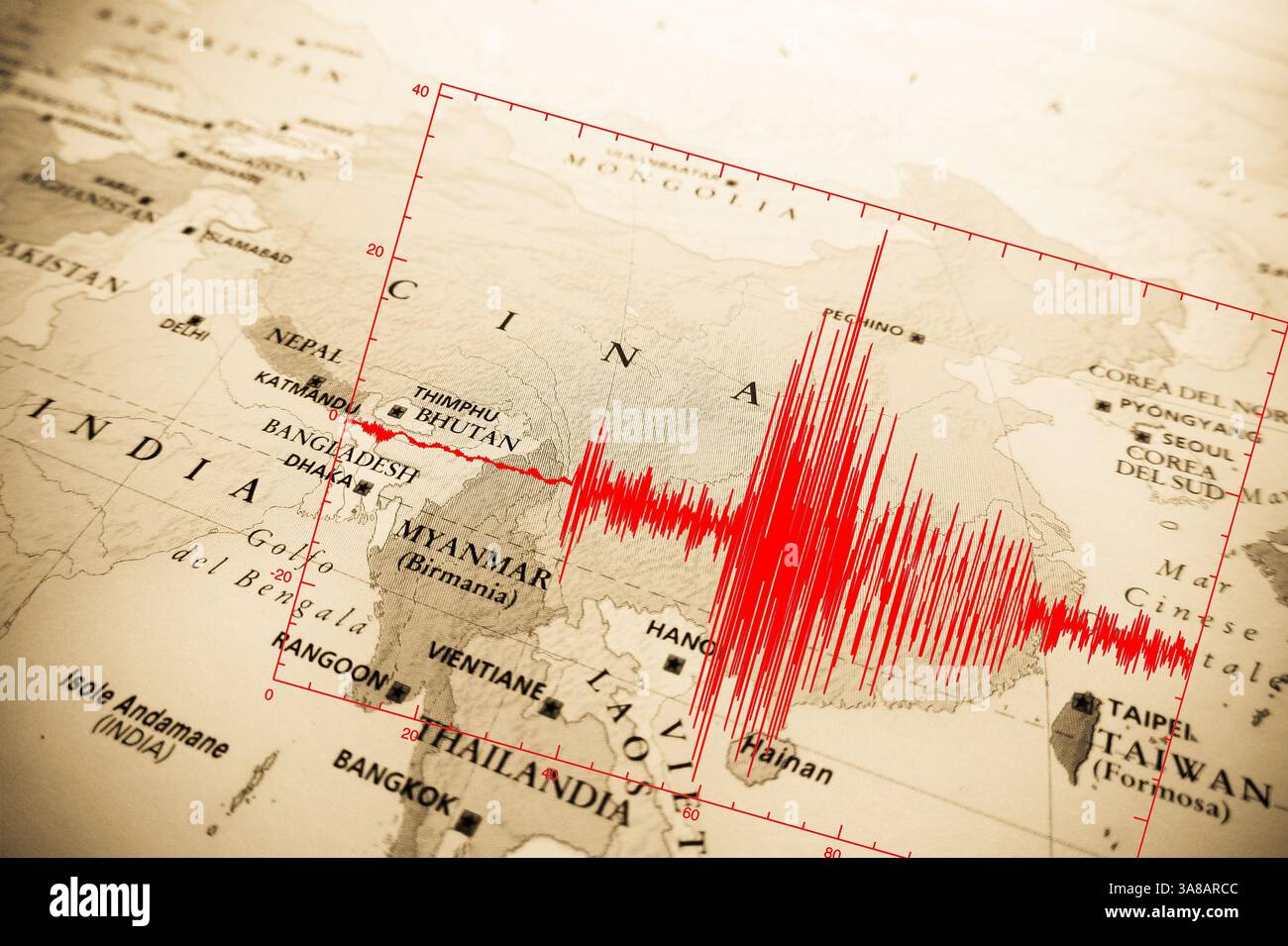 Red seismic wave over Myammar map Stock Photo - Alamy