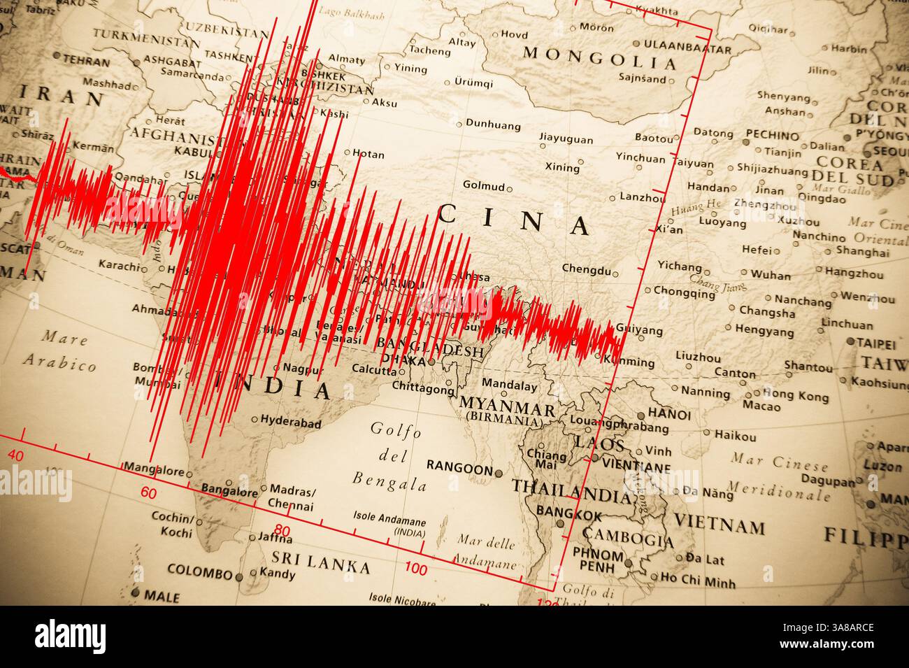 Red seismic wave over Myammar map Stock Photo - Alamy