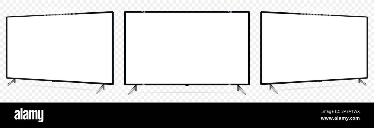 Realistic tv screen mockup. Television display on three sides with ...
