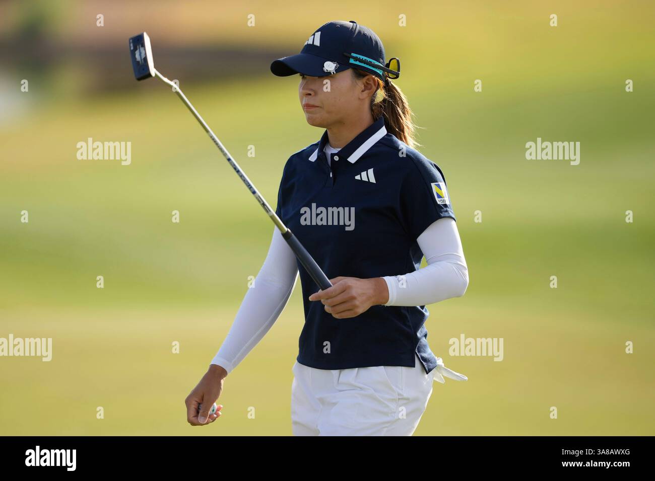 Hinako Shibuno, of Japan, walks off the 12th green after her shot during the second round of the ...