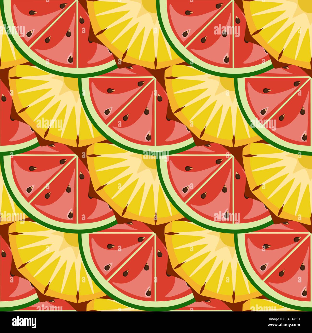 Watermelon and pineapple slices seamless pattern vector illustration ...