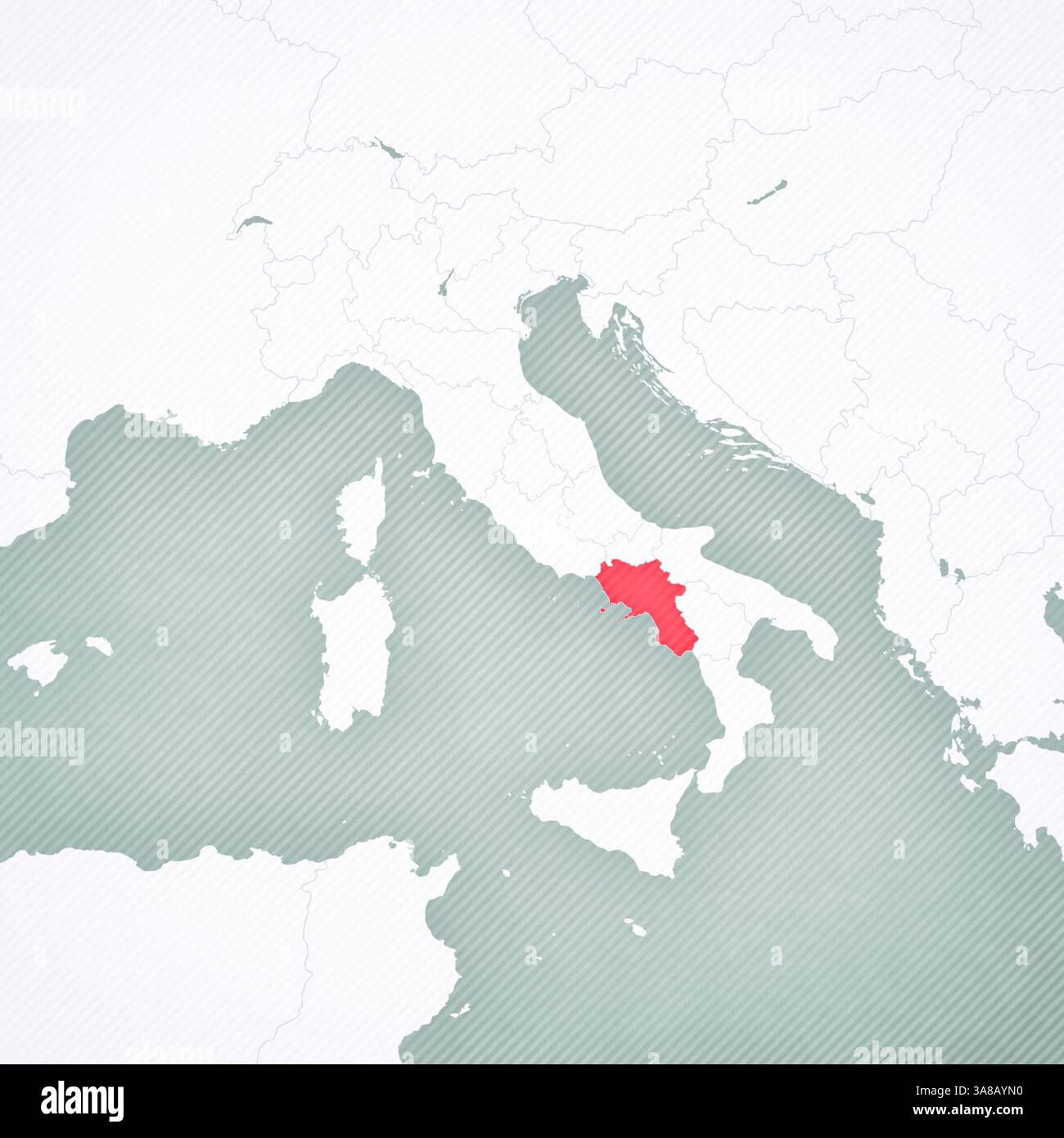 Campania on the map of Italy with softly striped vintage background ...