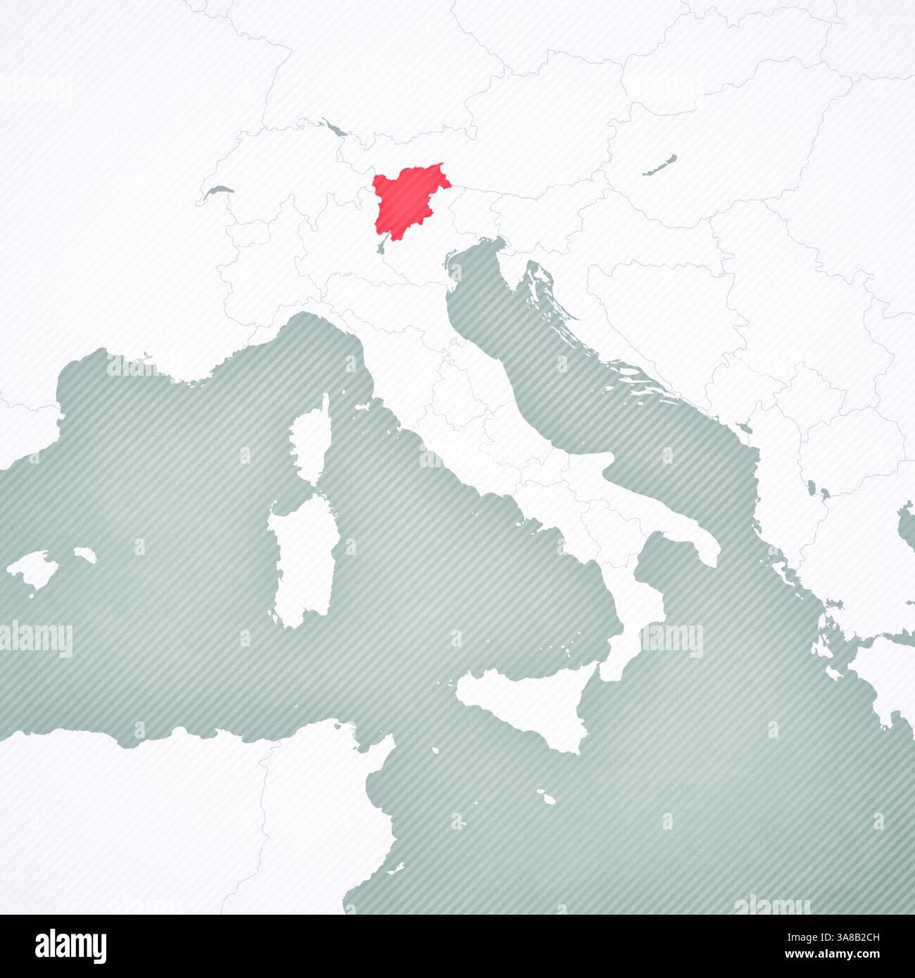 Trentino-South Tyrol on the map of Italy with softly striped vintage ...