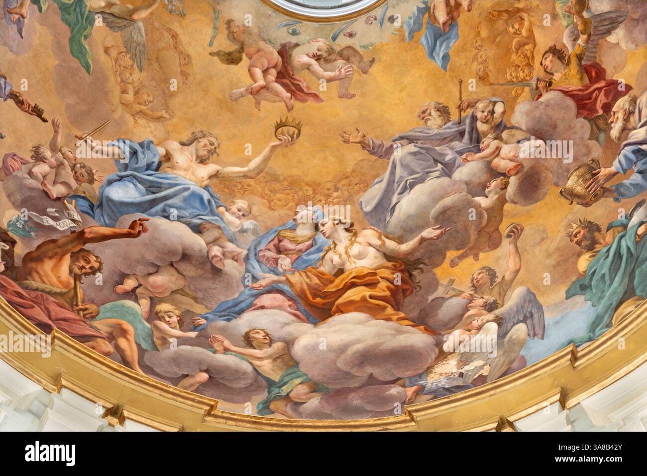 FLORENCE, ITALY - MARCH 18, 2025: The detail of fresco of Holy Trinity ...