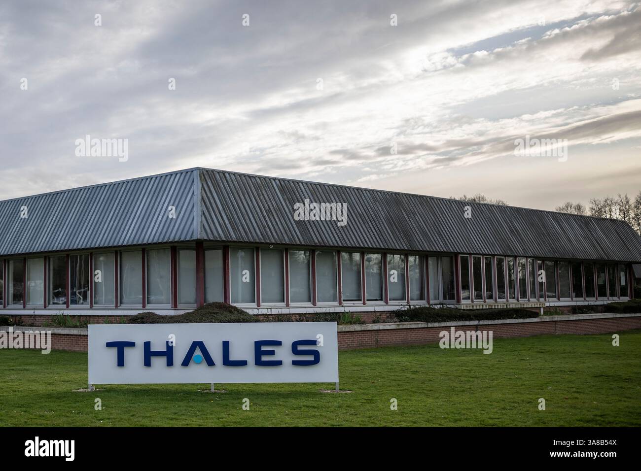 Pont Audemer, France. 28th Mar, 2025. Outside illustration of a Thales ...