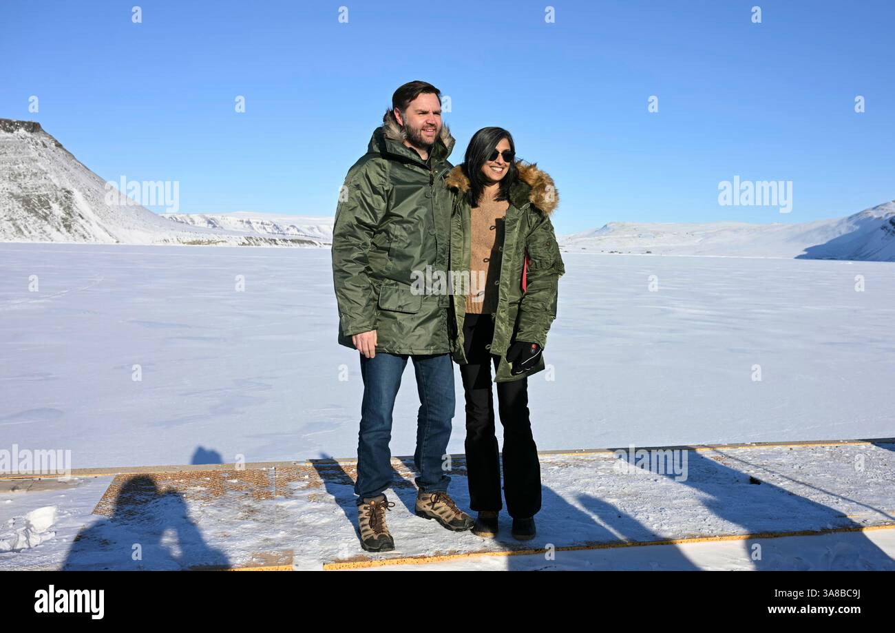 Vice President JD Vance, left, and second lady Usha Vance pose during a ...