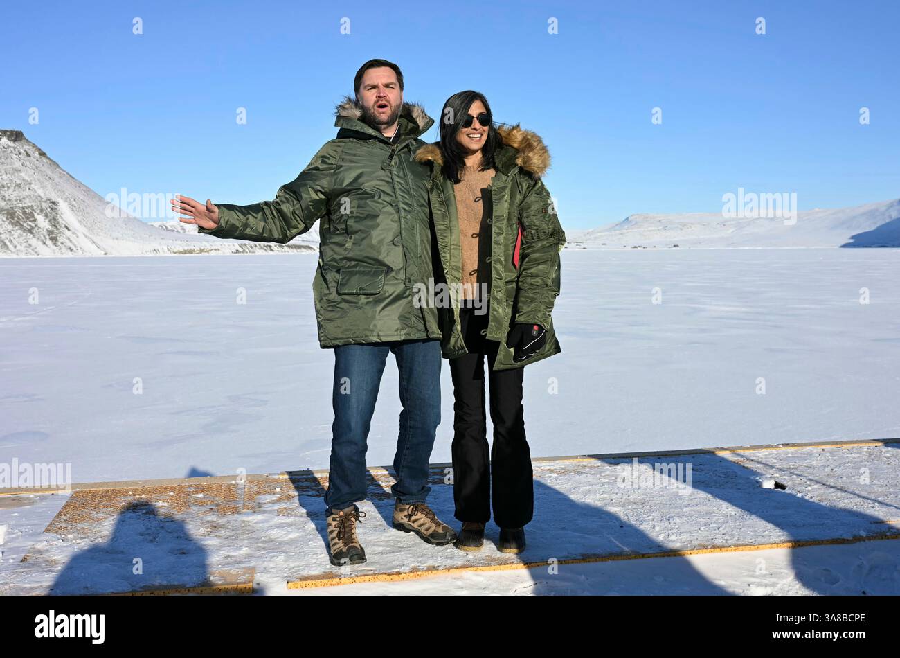 Vice President JD Vance, left, and second lady Usha Vance pose during a ...
