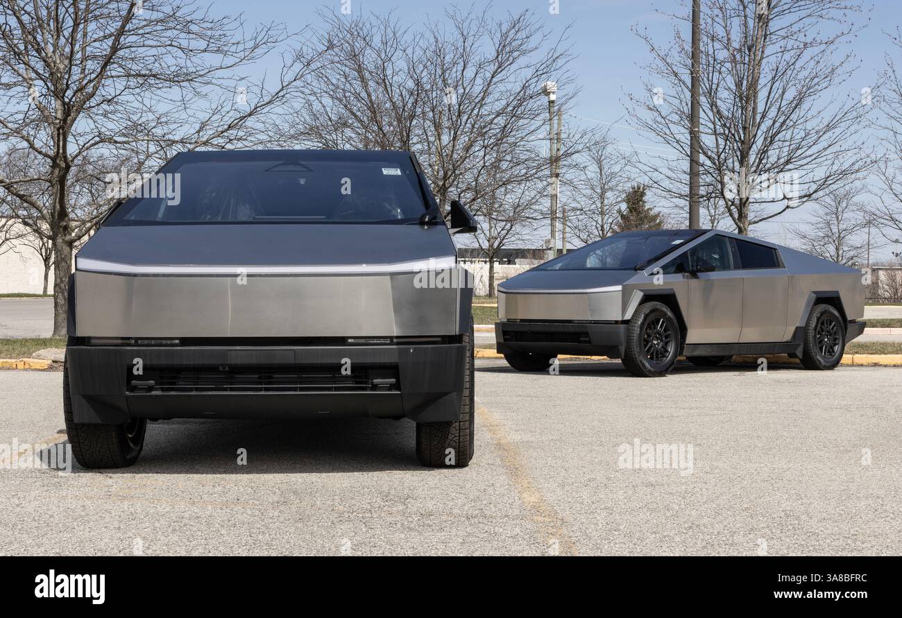 Indianapolis - March 26, 2025: Tesla Cybertruck display at a dealership ...