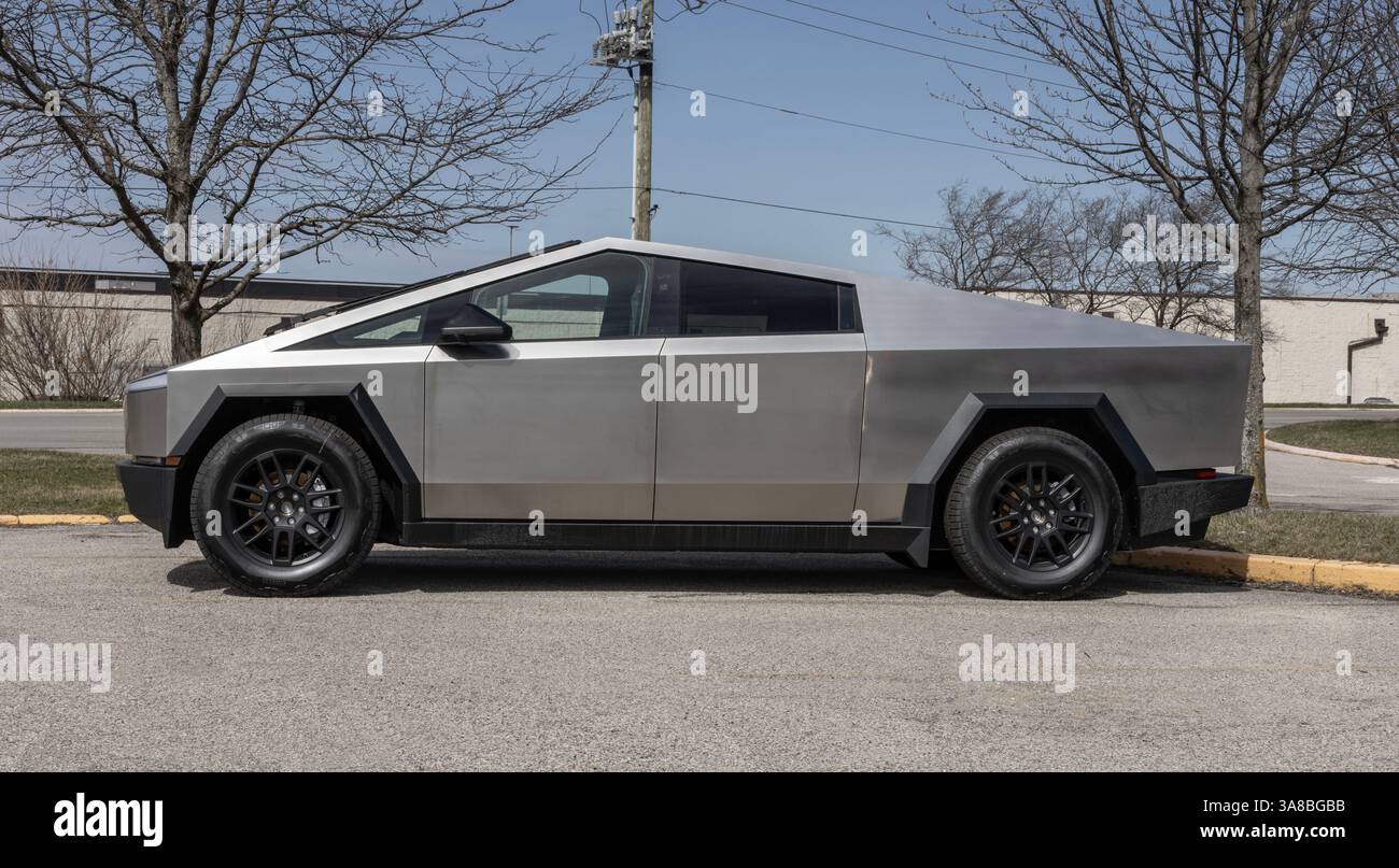 Indianapolis - March 26, 2025: Tesla Cybertruck display at a dealership ...