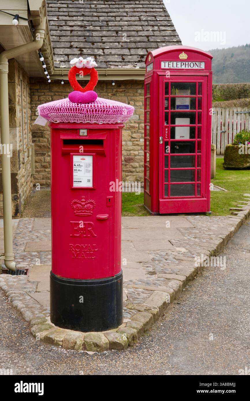 Classic British Post Box and Telephone box, post box with a knitted ...