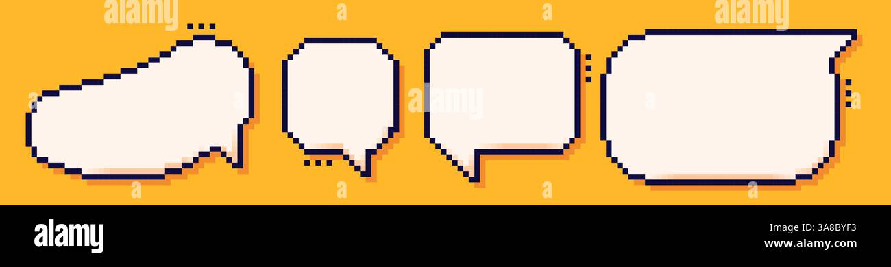 Four pixel dialogue boxes. Speech bubbles drawn in 8 bit Y2k style on ...