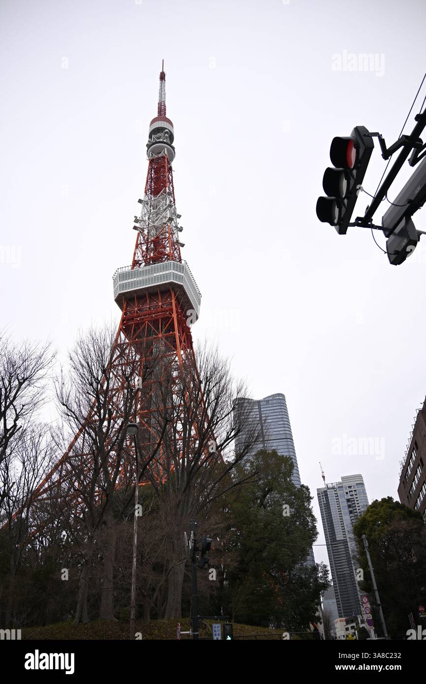 Zojo-ji Temple and Tokyo Tower in Tokyo, Japan – traditional Buddhist ...