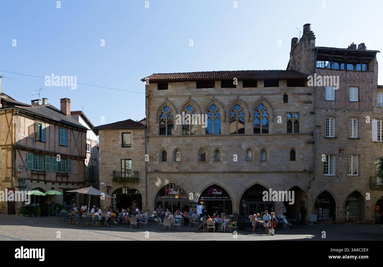 Medieval quarter, 14th-century Gothic house, Place Champollion. Shops ...
