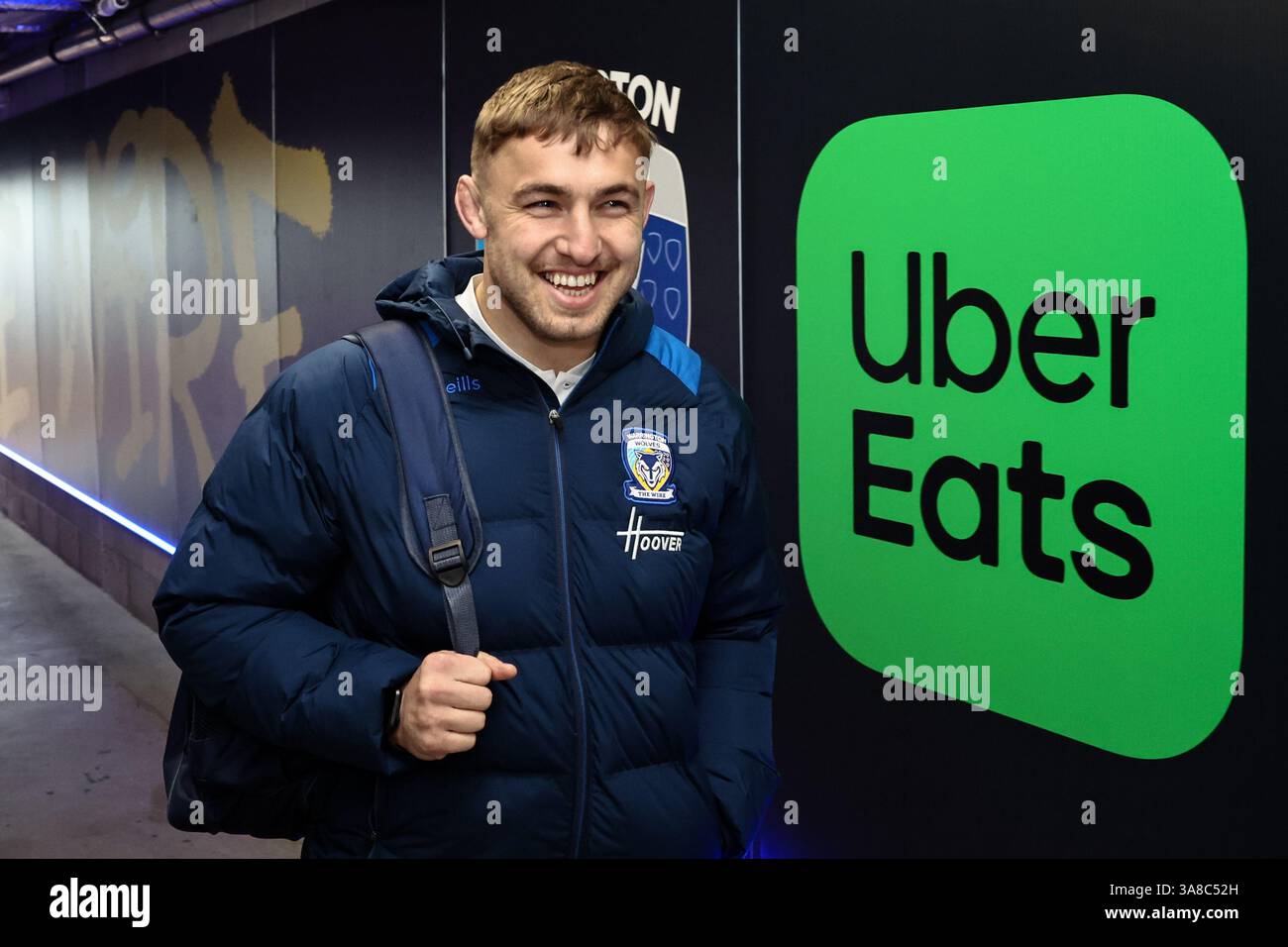 Warrington, UK. 28th Mar, 2025. Sam Powell of Warrington Wolves arrives ...