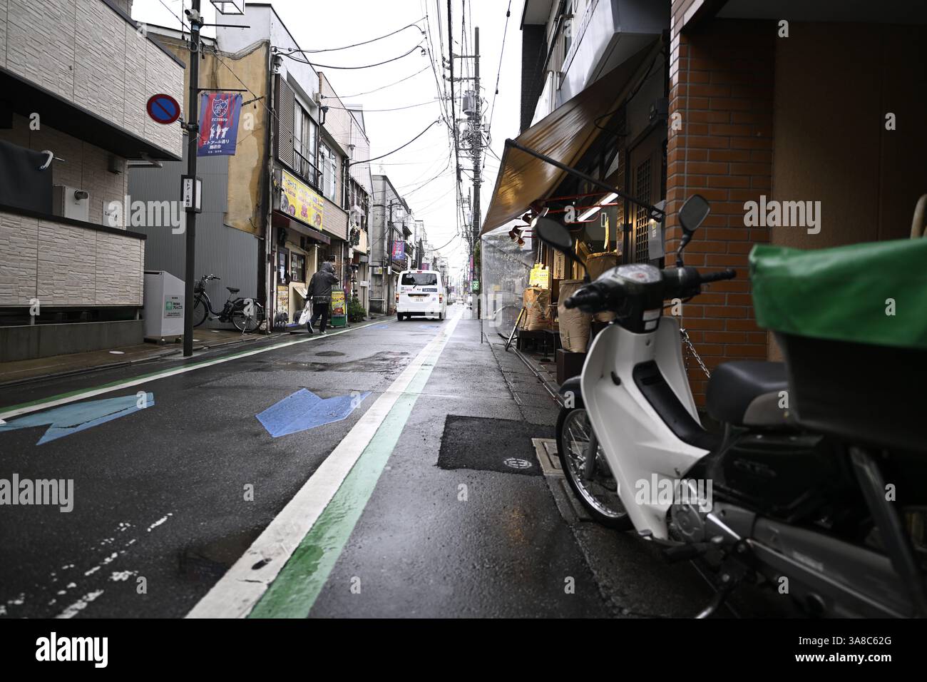 Rainy street scenes in Koenji, Tokyo, Japan – traditional shops ...