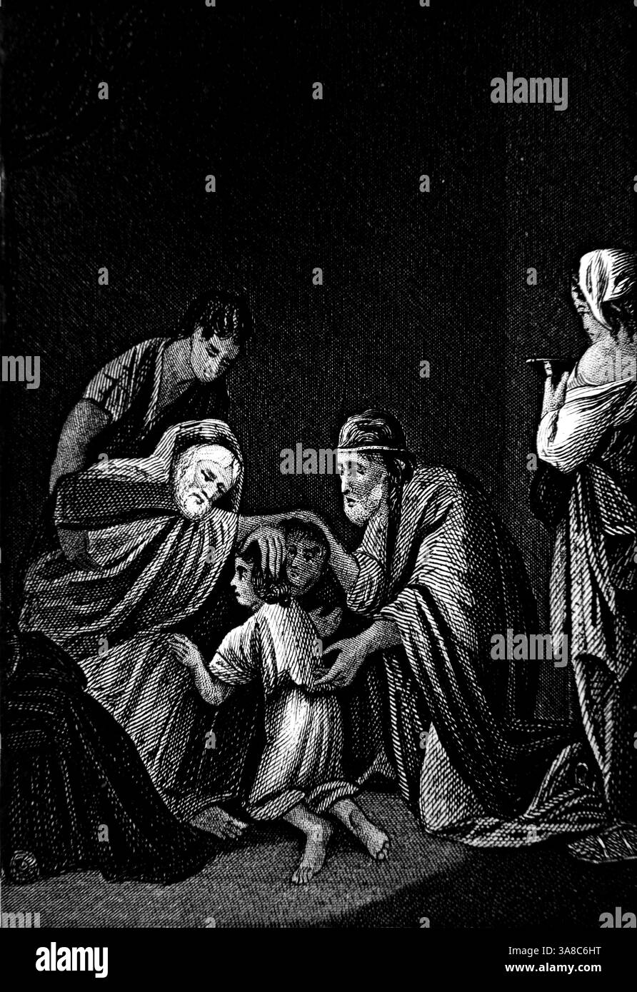 Steel Engraving of Jacob on his Deathbed Blessing his Children (Genesis ...