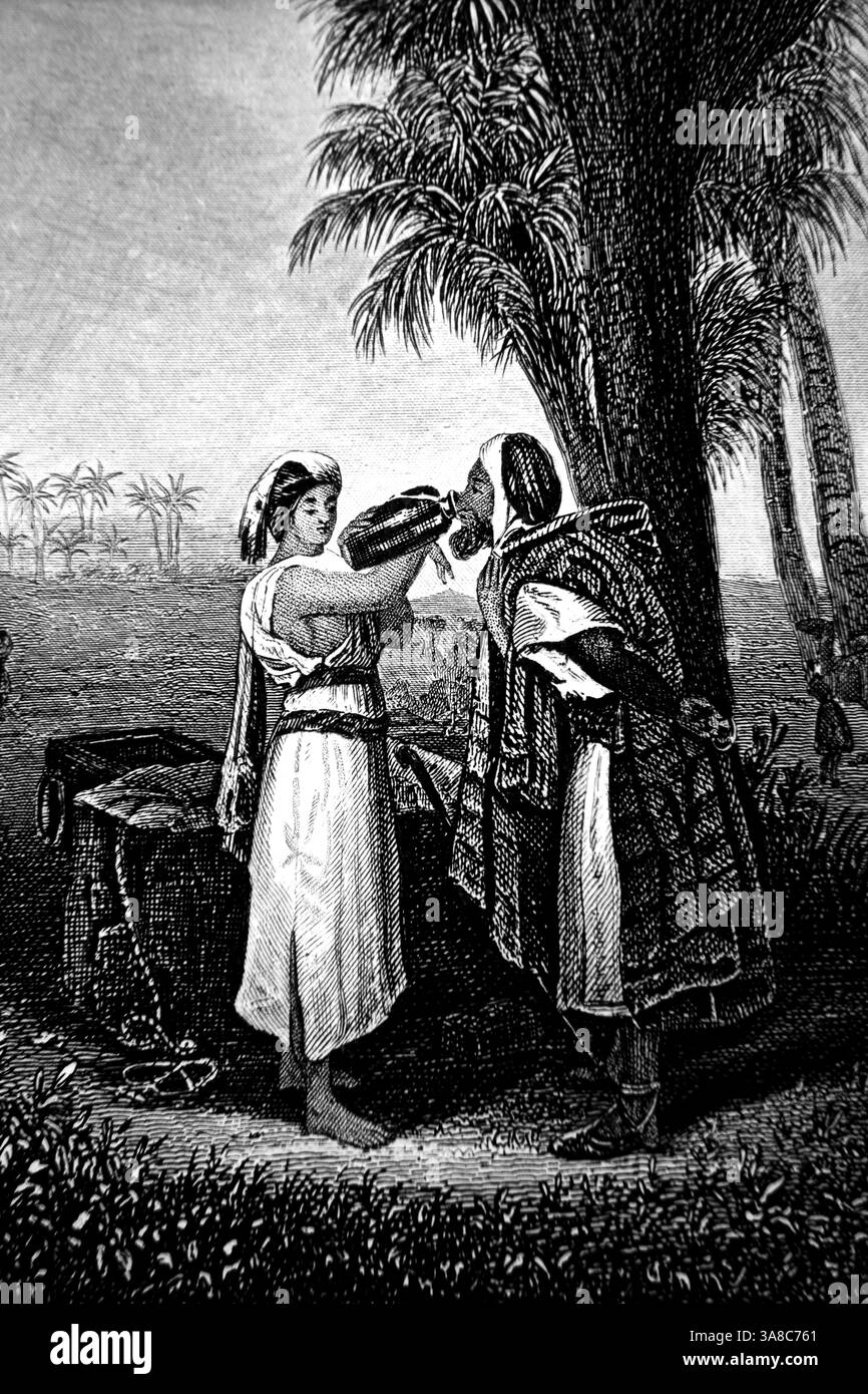 Steel Engraving of Rebekah offering water to Abraham's servant Eliezer ...