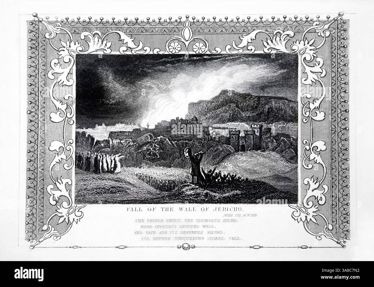 Steel Engraving of The Fall of the Walls of Jericho - Israelites ...