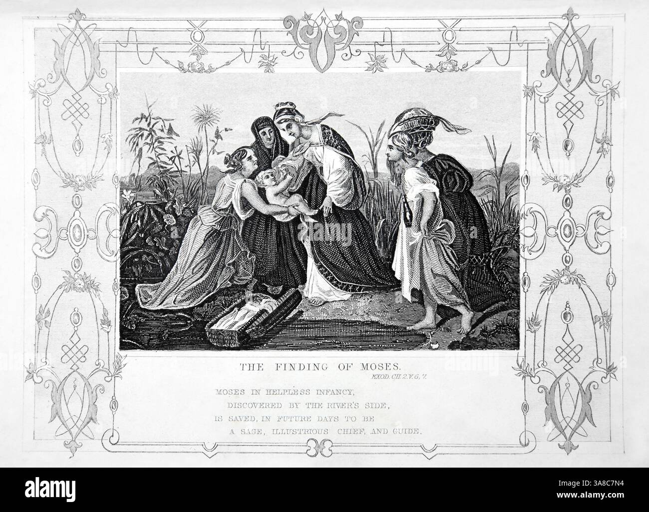 Steel Engraving of Pharaoh's Daughter Finding Moses in the Bullrushes ...