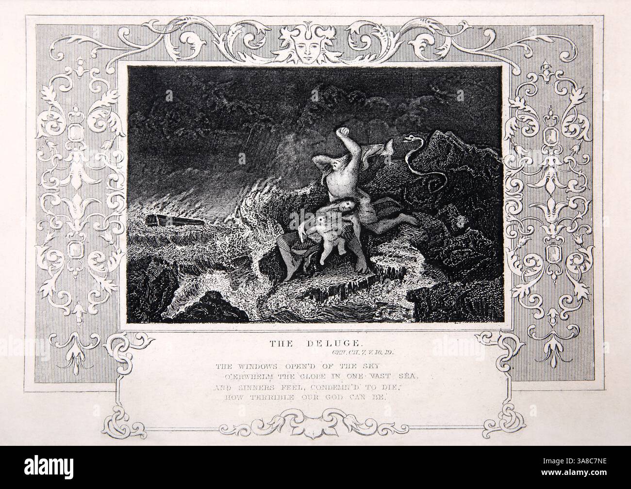Steel Engraving of The Deluge (The Great Flood) with Noah's Ark in the ...