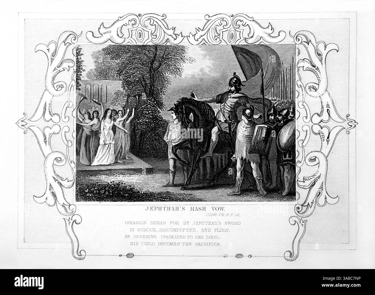 Steel Engraving of Jephthah's Rash Vow - After Leading the Israelite's ...