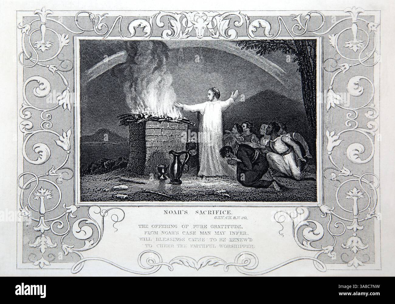 Steel Engraving of Noah's Sacrifice "and Noah built an alter unto the ...