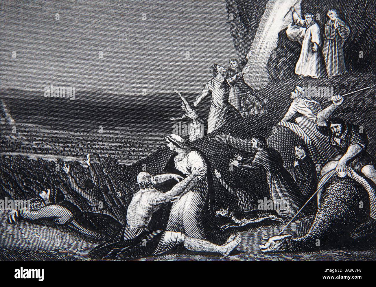 Steel Engraving The Water of Meribah - Moses Striking the Rock Twice ...