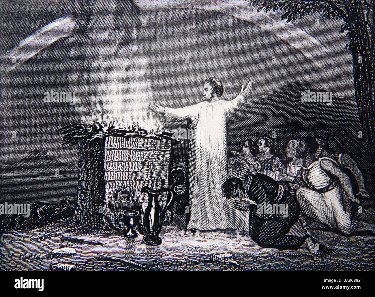 Steel Engraving of Noah's Sacrifice "and Noah built an alter unto the ...