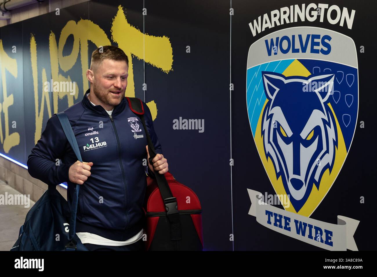 Warrington, UK. 28th Mar, 2025. Luke Yates of Warrington Wolves arrives ...