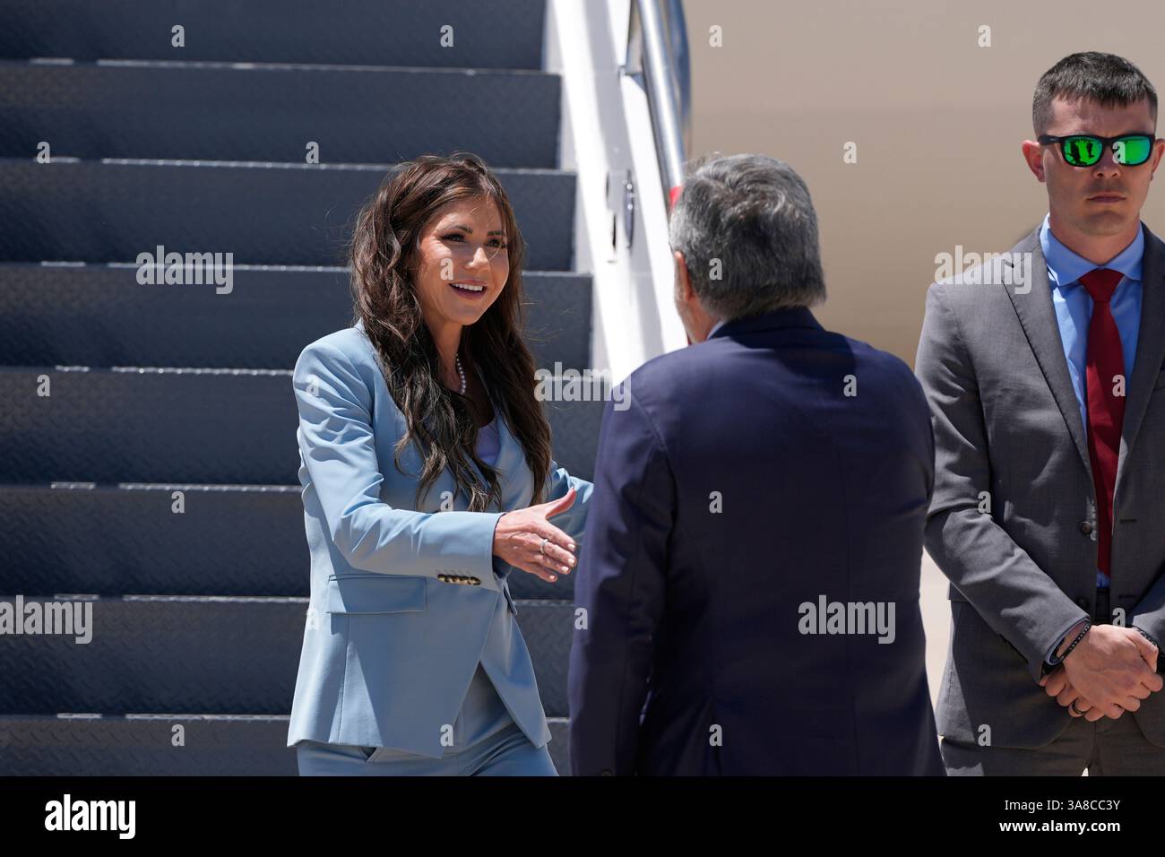 U.S. Homeland Security Secretary Kristi Noem arrives at the Felipe ...