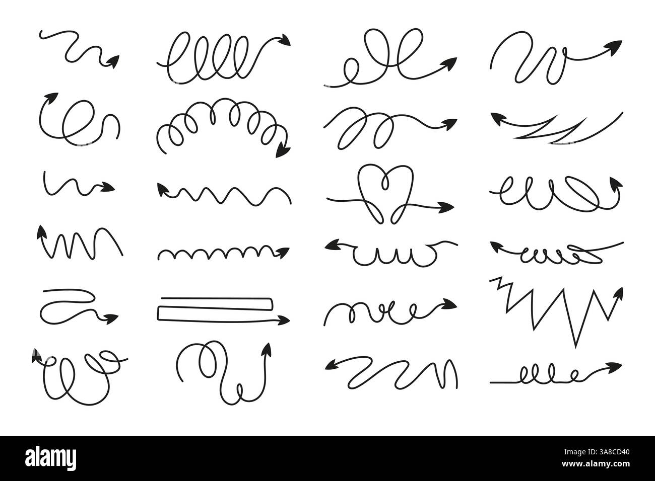 Collection of Pencil Hand Drawn Squiggle Coils and Wavy Doodle Arrows ...