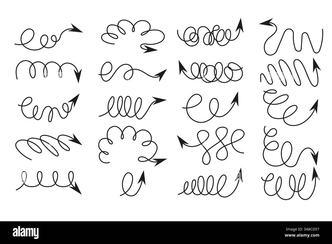 Abstract Pencil Hand Drawn Squiggle Coils and Wavy Doodle Arrows ...