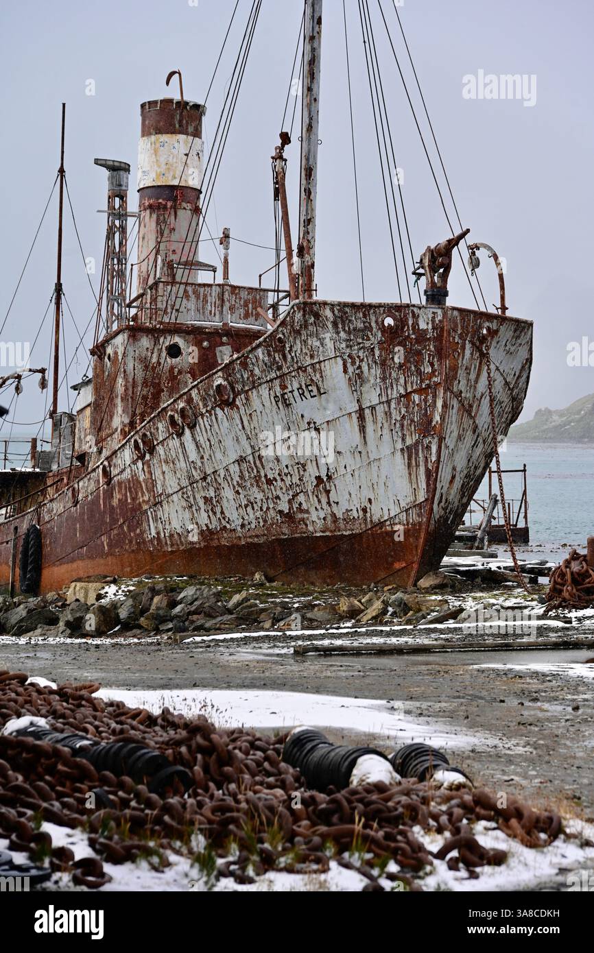 The abandoned hulk of a whaling ship with harpoon Stock Photo - Alamy