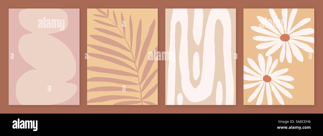 Bohemian Cards with Botanical Leaves and Floral Silhouettes in a ...