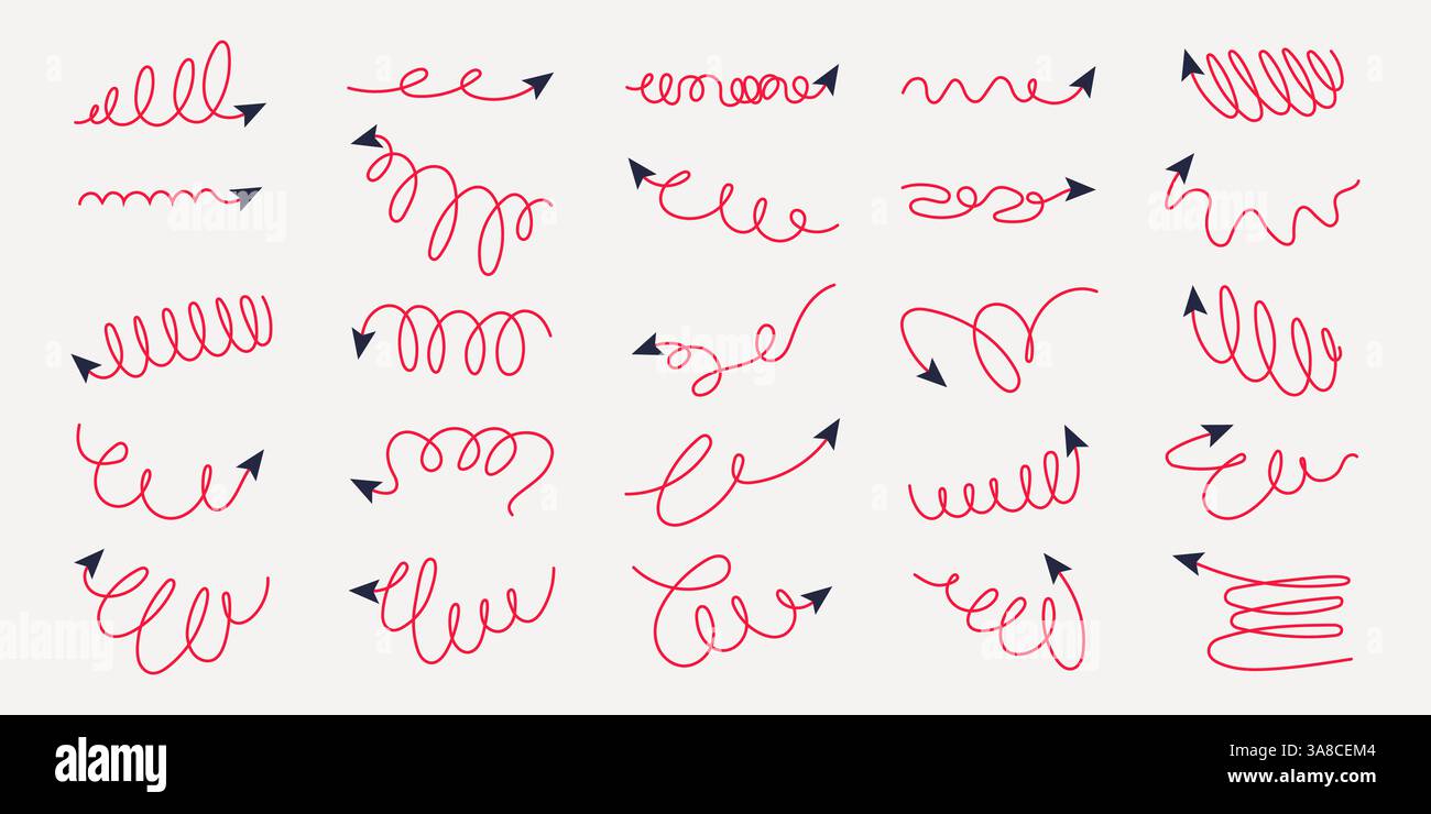 Simple Pencil Hand Drawn Squiggle Coils and Wavy Doodle Arrows ...